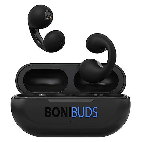 Bonibuds - Bonibuds Wireless Headphones Waterproof, Bone Conduction Earbuds, Wireless Ear Clip Bone Conduction Headphones for Running, Sports, Cycling, Driving (Black)