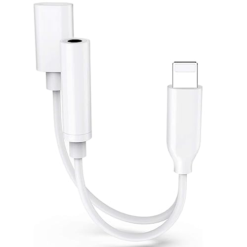 Headphone Adapter for iPhone, [Apple MFi Certified] 2 in 1 Lightning to 3.5mm AUX Audio + Charger Splitter Dongle Adapter Compatible with iPhone 14/13/12/11/XS/XR/X 8/7 iPad, Support All iOS System