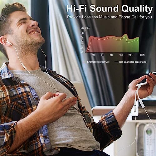 Headphone Adapter for iPhone, [Apple MFi Certified] 2 in 1 Lightning to 3.5mm AUX Audio + Charger Splitter Dongle Adapter Compatible with iPhone 14/13/12/11/XS/XR/X 8/7 iPad, Support All iOS System