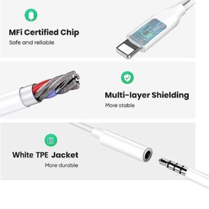 Headphone Adapter for iPhone, [Apple MFi Certified] 2 in 1 Lightning to 3.5mm AUX Audio + Charger Splitter Dongle Adapter Compatible with iPhone 14/13/12/11/XS/XR/X 8/7 iPad, Support All iOS System