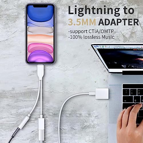 Headphone Adapter for iPhone, [Apple MFi Certified] 2 in 1 Lightning to 3.5mm AUX Audio + Charger Splitter Dongle Adapter Compatible with iPhone 14/13/12/11/XS/XR/X 8/7 iPad, Support All iOS System