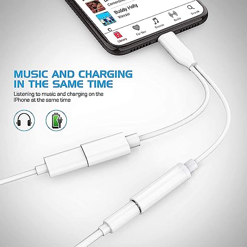 Headphone Adapter for iPhone, [Apple MFi Certified] 2 in 1 Lightning to 3.5mm AUX Audio + Charger Splitter Dongle Adapter Compatible with iPhone 14/13/12/11/XS/XR/X 8/7 iPad, Support All iOS System