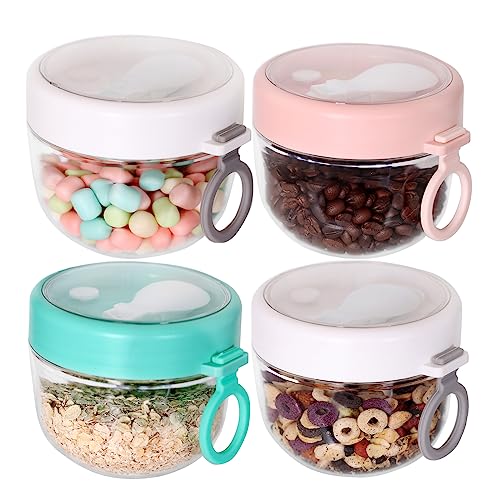 CZFWin Overnight Oat Containers with Lids and Spoons,4 Pack 20oz Yogurt Jars, Overnight Oats Jars Oatmeal Salad Jars with Lids Prep Containers Cups for Breakfast On The Go Cups, 3 Colors