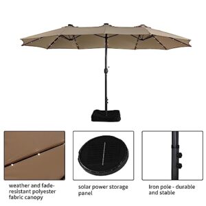 Boyel Living 15ft Patio Umbrella with Base Included with 36 Led Lights Outdoor Patio Table Umbrella, Outdoor Market Extra Large Umbrella, Pool Umbrella For Deck, Pool, Garden, Lawn-Brown