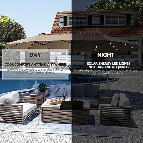 Boyel Living 15ft Patio Umbrella with Base Included with 36 Led Lights Outdoor Patio Table Umbrella, Outdoor Market Extra Large Umbrella, Pool Umbrella For Deck, Pool, Garden, Lawn-Brown