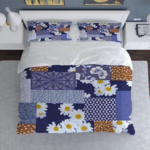 Duvet Cover Sets California King -Floral Purple-Bedding Comforter Set Breathable SetsSoft Microfiber 3 Pcs