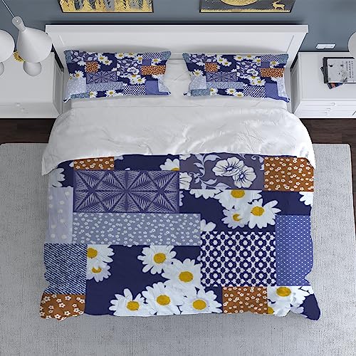 Duvet Cover Sets California King -Floral Purple-Bedding Comforter Set Breathable SetsSoft Microfiber 3 Pcs