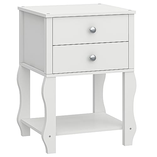 White Nightstand with 2 Drawers,Mid-Century Modern Wooden End Table for Small Bedroom,Dormitory,11.81" D x 15.35" W x 21.85" H XXCTG03W