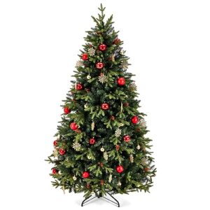 7.5ft artificial christmas tree holiday xmas tree w/ 1,400 branch tips, christmas tree decorations, christmas tree stand metal hinges & foldable base, easy assembly for home, office, party decoration