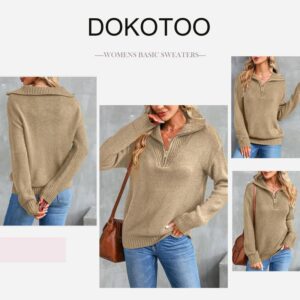 Dokotoo Oversized Quarter Zip Pullover Sweaters for Women Cute Waffle Knit Oversized Fall Winter Outfits Jumpers TopFashion V Neck Long Sleeve Warm Cozy Polo Ladies Khaki Sweater X-Large