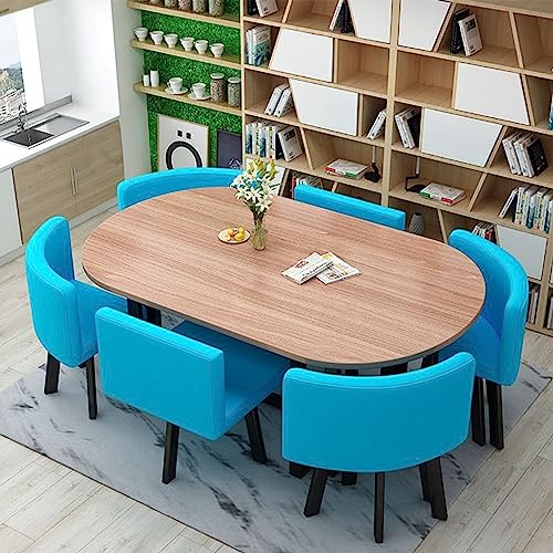 RUANLOV 7-Piece Contemporary Style Kitchen Table Set,Dining Table Set for 6, Kitchen Table and Chairs for 6, Oval Dining Room Table Set for Small Space, Apartment (E 90x150cm)