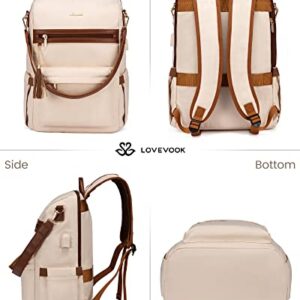 LOVEVOOK Laptop Backpack Women,15.6 Inch Convertible Backpack Purse for Women with USB Port,Fashion Teacher Nurse Bag Work Backpack with Cute Wristlet Bag for Travel College Commute,Beige Brown