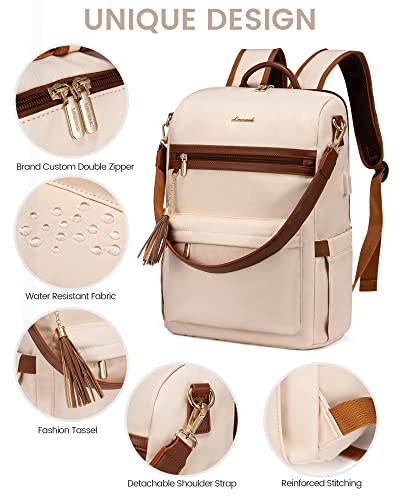 LOVEVOOK Laptop Backpack Women,15.6 Inch Convertible Backpack Purse for Women with USB Port,Fashion Teacher Nurse Bag Work Backpack with Cute Wristlet Bag for Travel College Commute,Beige Brown