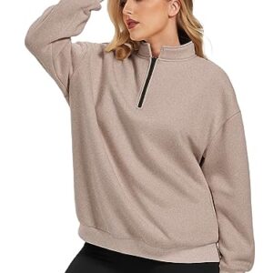 ATHMILE Womens Oversized Half Zip Pullover Long Sleeve Sweatshirt Quarter Zip Hoodie Sweater Teen Girls Fall Y2K Clothes Coffee Grey