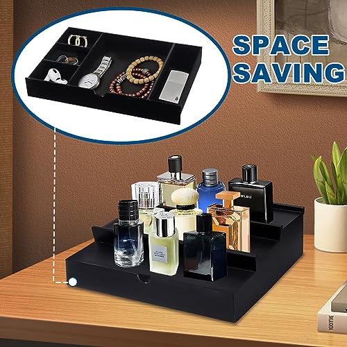 Acrylic Cologne Organizer for Men, Perfume Display Shelf,Perfume Stand with Drawer for Mens Room Essentials,Watch,Accessories, Mens Organizer Station for Dresser,Beside,Night Stand,Best Gifts For Men