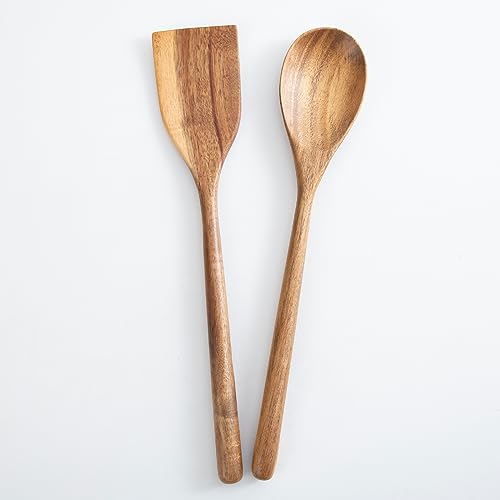 Giant Acacia Wood Cooking Utensils, Strong Wooden Spoons Spatula, 17" Long Handle Kitchen Utensil for Cooking, Large Wood Scoop Spoons Serving Heavy Food, Big Wood Kitchenware Tool for Huge Boil Pot