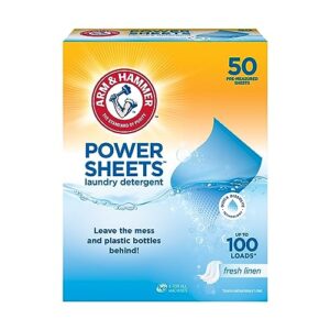 arm & hammer power sheets laundry detergent, fresh linen 50ct, up to 100 small loads (packaging may vary)