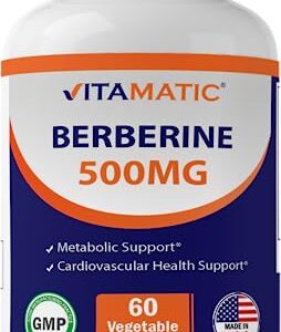 Vitamatic Berberine Supplement 500mg - 60 Vegetable Capsules - Made in The USA - Gluten Free - Non-GMO (1 Bottle)