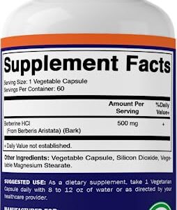 Vitamatic Berberine Supplement 500mg - 60 Vegetable Capsules - Made in The USA - Gluten Free - Non-GMO (1 Bottle)