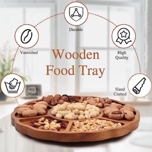 13” Lazy Susan Acacia Wood Serving Tray 7-Compartment Multipurpose Round Tray for Serving Food,Round Platters for Organization,Pantry,Kitchen