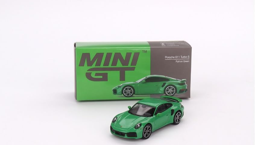 True Scale Miniatures Model Car Compatible with Porsche 911 Turbo S Python Green 1/64 Diecast Model Car MGT00525