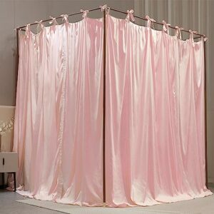 AIOOO 4 Corners Post Princess Curtain Bed Canopy Double Layer Cozy Mosquito Net Mesh and Cloth for Girls Adults Bedroom Decoration (Double-Beigepink/White, 53" W*78" L*82"*H/(Full))