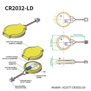 EEMB 10PACK CMOS Battery 3V CR2032 with Wire Leads and MOLEX Connector Computer Replacement Battery