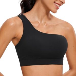 crz yoga butterluxe womens one shoulder sports bra - sleeveless one strap low impact asymmetrical workout yoga bra black medium