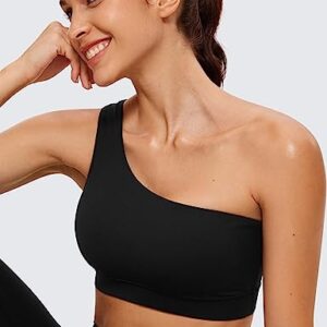 CRZ YOGA Butterluxe Womens One Shoulder Sports Bra - Sleeveless One Strap Low Impact Asymmetrical Workout Yoga Bra Black Medium