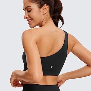 CRZ YOGA Butterluxe Womens One Shoulder Sports Bra - Sleeveless One Strap Low Impact Asymmetrical Workout Yoga Bra Black Medium