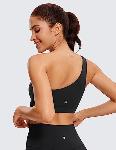 CRZ YOGA Butterluxe Womens One Shoulder Sports Bra - Sleeveless One Strap Low Impact Asymmetrical Workout Yoga Bra Black Medium