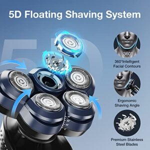 Electric Razor for Men, Rechargeable IPX7 Waterproof, 5D Portable Magnetic Shaver with Charging Stand, Cordless Men's Electric Shaver Wet & Dry Use