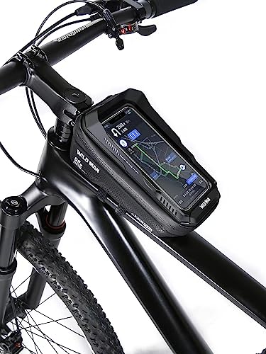 WILD MAN Bike Bag, Bicycle Bike Accessories for Cycling Biking, Bicycle Bike Phone Holder Mount Bag, Bike Bag for Bicycles, Mountain Bike Accessories for Adult Bikes for Cell Phone Under 6.7"