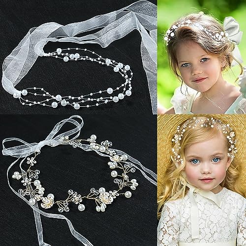 2 PCS Wedding Flower Headpieces for Girls, Headband Princess Hair Accessories, Hair Accessory Crown Tiaras for Women Headpiece for Wedding Party Birthday Kids