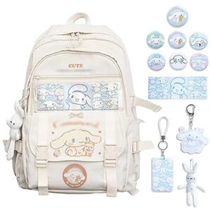 alorve backpack cute anime student schoolbag cartoon casual travel bag for boys and girls school season gifts (white)