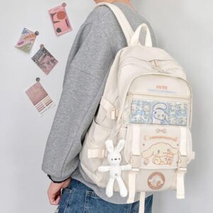 ALORVE Backpack Cute Anime Student Schoolbag Cartoon Casual Travel Bag for Boys and Girls School Season Gifts (White)