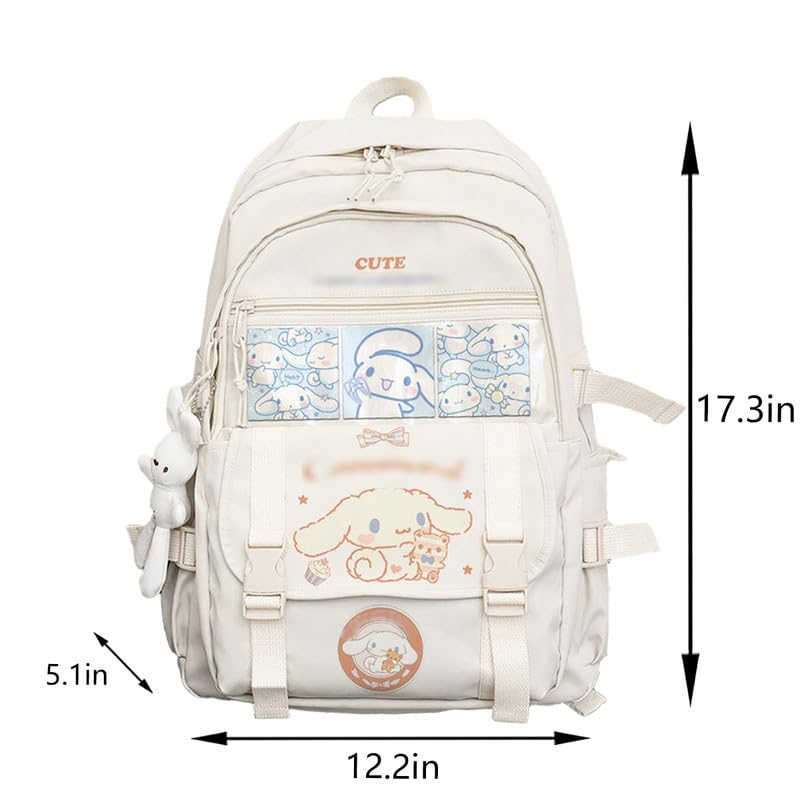 ALORVE Backpack Cute Anime Student Schoolbag Cartoon Casual Travel Bag for Boys and Girls School Season Gifts (White)