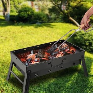 Portable BBQ Grill Folding Charcoal Grill, 17 * 10’’ Barbecue Area Stainless Grill, Lightweight Instant Smoker Grill, Small Grill, Table Top Grill for Outdoor Barbecues Camping Picnics Beach Party