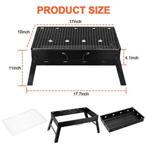 Portable BBQ Grill Folding Charcoal Grill, 17 * 10’’ Barbecue Area Stainless Grill, Lightweight Instant Smoker Grill, Small Grill, Table Top Grill for Outdoor Barbecues Camping Picnics Beach Party