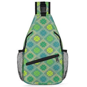 gemefv st patrick's day sling backpack chest bag crossbody shoulder bag, gym cycling travel hiking daypack for women men(shamrock plaid)