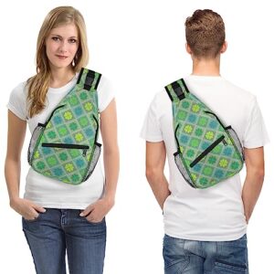 GeMeFv St Patrick's Day Sling Backpack Chest Bag Crossbody Shoulder Bag, Gym Cycling Travel Hiking Daypack for Women Men(Shamrock Plaid)