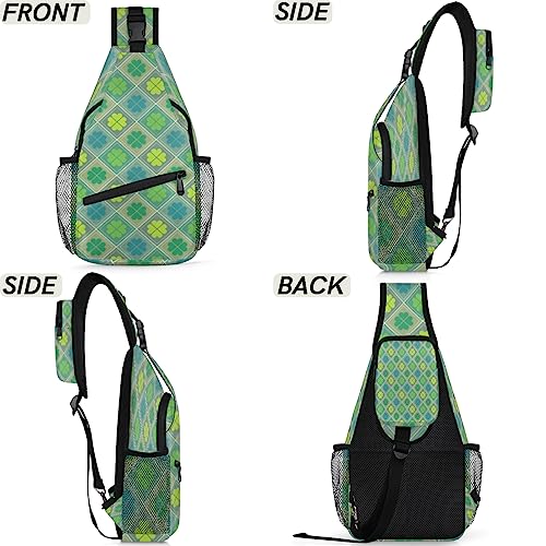 GeMeFv St Patrick's Day Sling Backpack Chest Bag Crossbody Shoulder Bag, Gym Cycling Travel Hiking Daypack for Women Men(Shamrock Plaid)