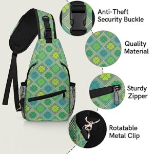 GeMeFv St Patrick's Day Sling Backpack Chest Bag Crossbody Shoulder Bag, Gym Cycling Travel Hiking Daypack for Women Men(Shamrock Plaid)