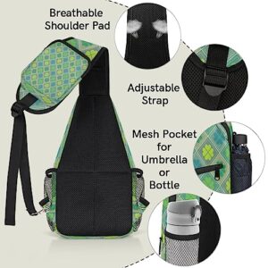 GeMeFv St Patrick's Day Sling Backpack Chest Bag Crossbody Shoulder Bag, Gym Cycling Travel Hiking Daypack for Women Men(Shamrock Plaid)