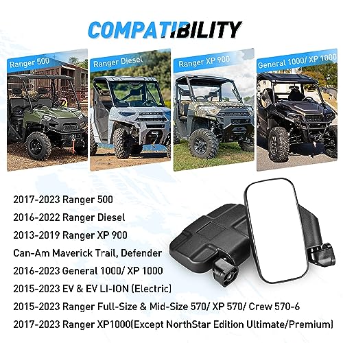 Nilight UTV Side Mirrors Compatible With 2015-2023 Polaris Ranger 1000 Can-Am Defender Maverick Trail Pro-Fit Cage Profiled Tube Adjustable Break-Away Rear View Mirror, 2 Years Warranty