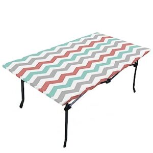 Artwork Store Rectangle Outdoor Tablecloth Waterproof Elastic Fitted Table Covers for 6 Foot Tables,Gray and White Chevron Zig Zag Wipeable Patio Table Covers for Picnic,Camping,Indoor,30x72 Inches