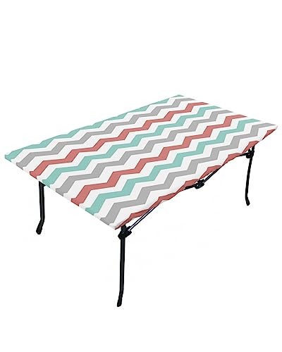 Artwork Store Rectangle Outdoor Tablecloth Waterproof Elastic Fitted Table Covers for 6 Foot Tables,Gray and White Chevron Zig Zag Wipeable Patio Table Covers for Picnic,Camping,Indoor,30x72 Inches