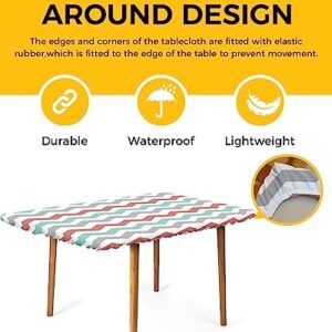 Artwork Store Rectangle Outdoor Tablecloth Waterproof Elastic Fitted Table Covers for 6 Foot Tables,Gray and White Chevron Zig Zag Wipeable Patio Table Covers for Picnic,Camping,Indoor,30x72 Inches