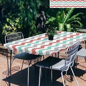 Artwork Store Rectangle Outdoor Tablecloth Waterproof Elastic Fitted Table Covers for 6 Foot Tables,Gray and White Chevron Zig Zag Wipeable Patio Table Covers for Picnic,Camping,Indoor,30x72 Inches