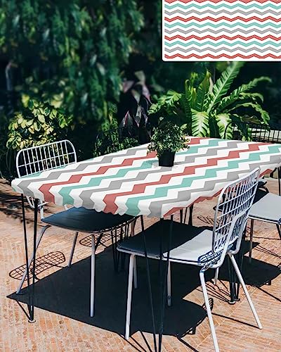 Artwork Store Rectangle Outdoor Tablecloth Waterproof Elastic Fitted Table Covers for 6 Foot Tables,Gray and White Chevron Zig Zag Wipeable Patio Table Covers for Picnic,Camping,Indoor,30x72 Inches